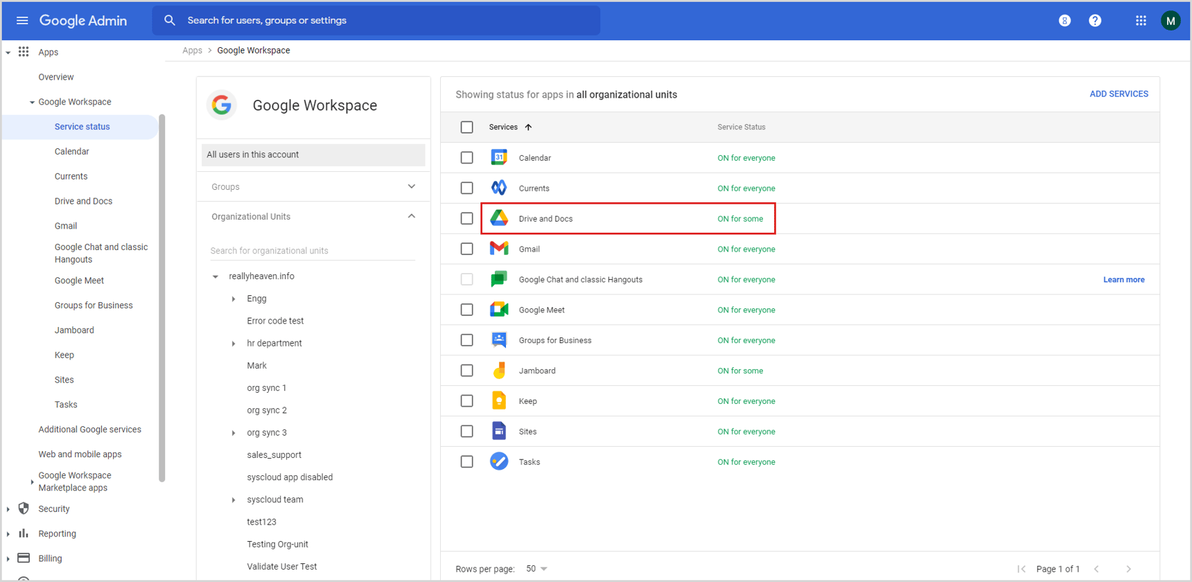 How to enable Gmail and Google Drive services in Google Workspace Admin console